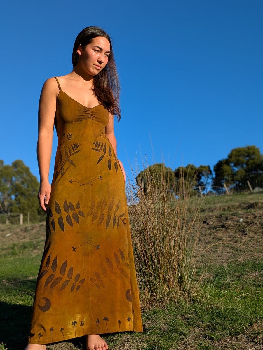 Golden Grove ~ Botanically Printed Maxi Dress - Bamboo Fibre - Earth T ...